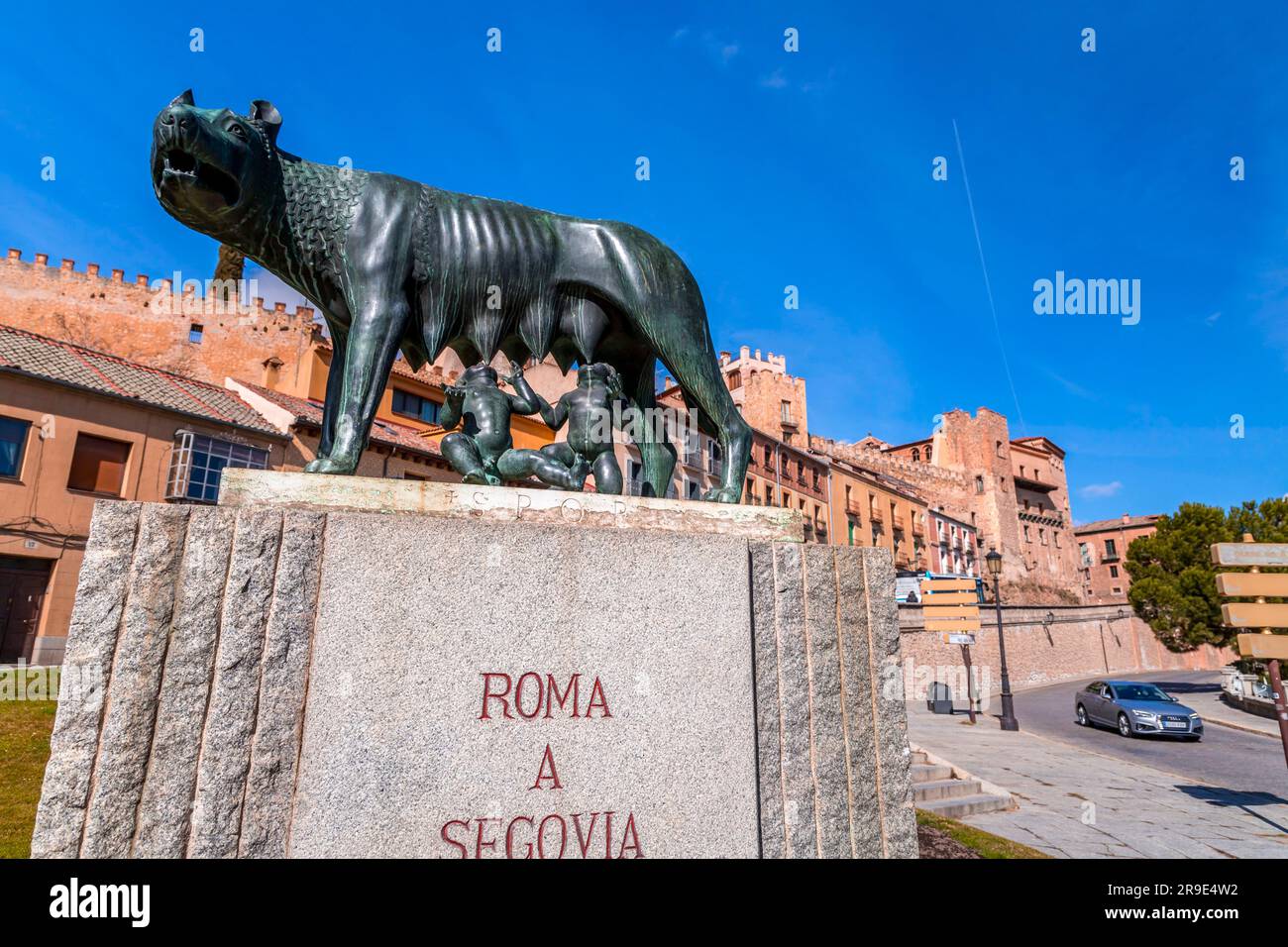 Segovia, Spain-February 18, 2022: The Capitoline Wolf statue under the ...