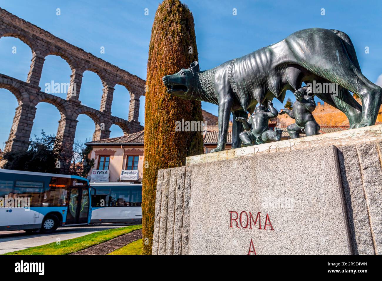 Segovia, Spain-February 18, 2022: The Capitoline Wolf statue under the ...