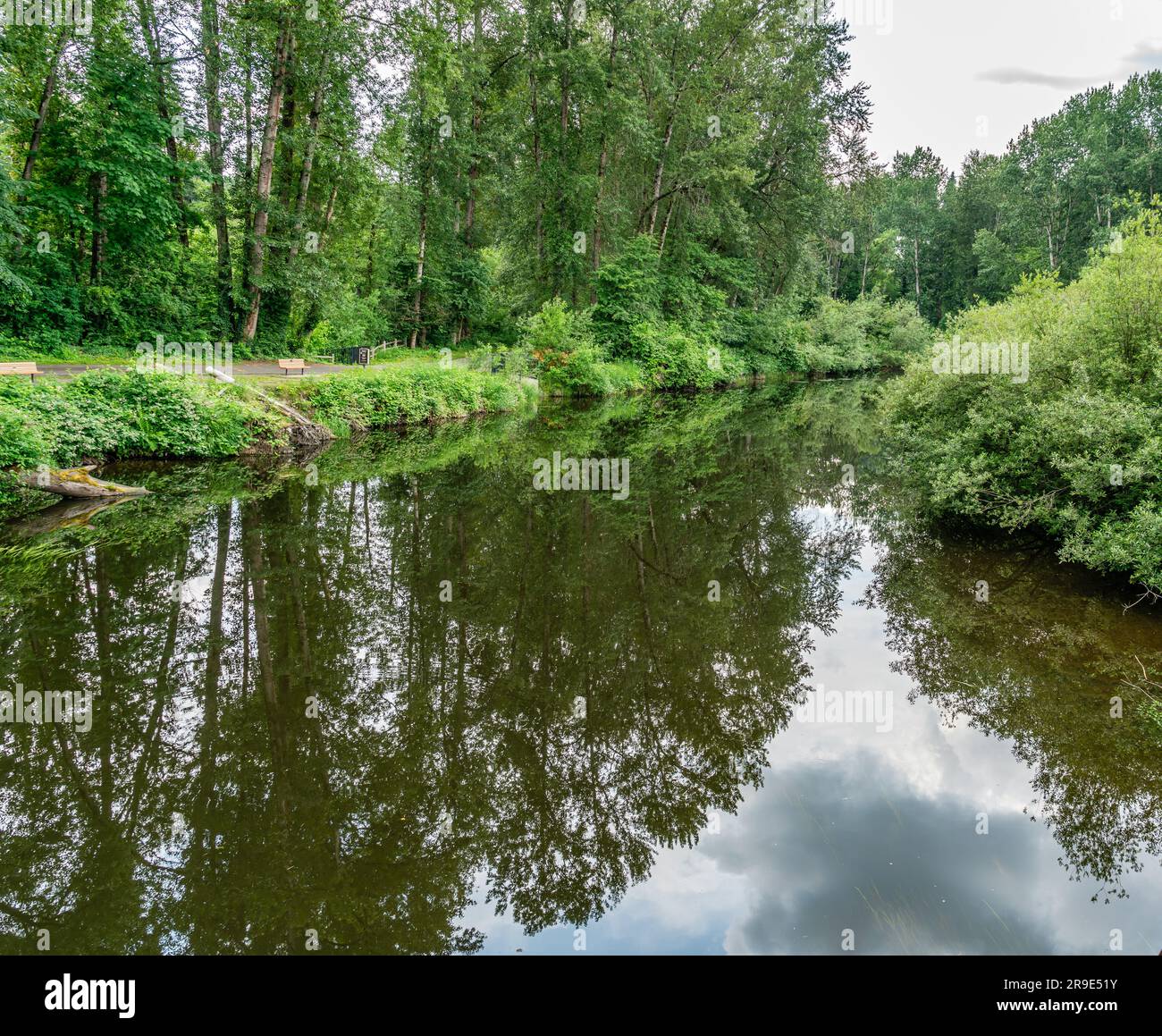 A landscape shot of the Sammamish River in Bothell, Washington Stock ...
