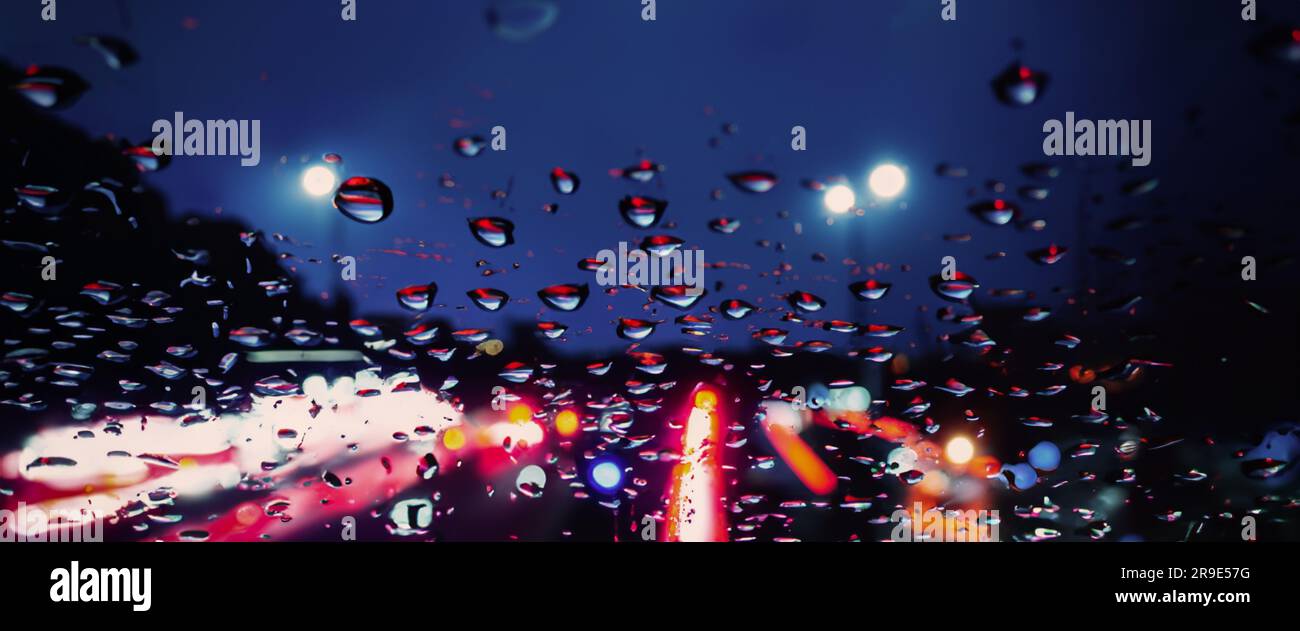 Driving in raining. Rain on car windshield or car window in rainy ...