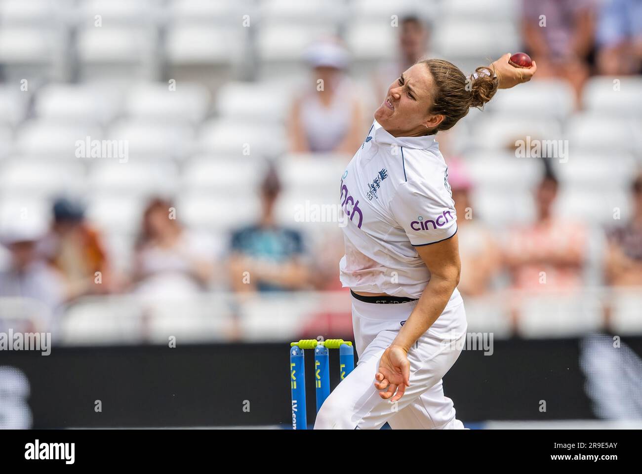 Nat Sciver-Brunt bowling for England against Australia on day four of ...