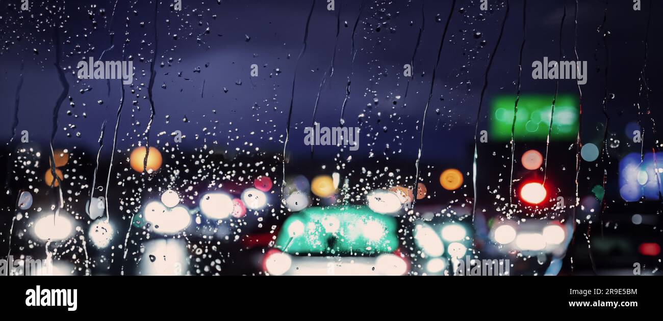 Driving in raining. Rain on car windshield or car window in rainy ...