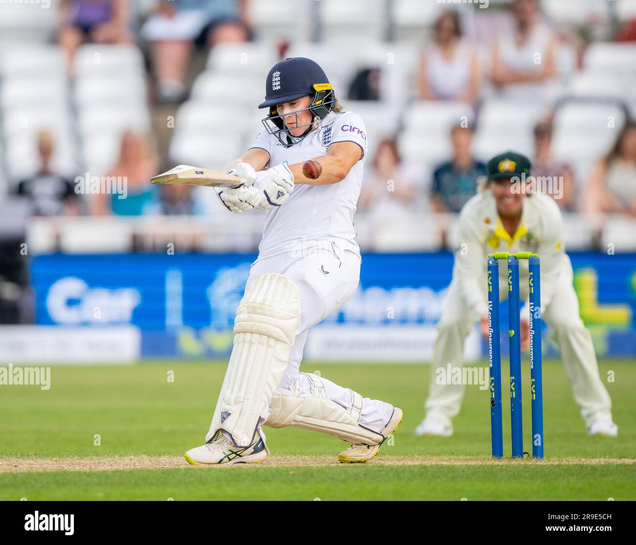 Emma Lamb batting for England hits one to the boundary against ...