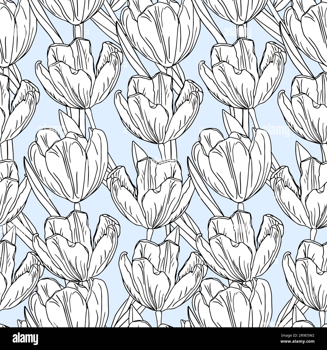 Cute spring flower seamless pattern with line art tulips Stock Vector ...
