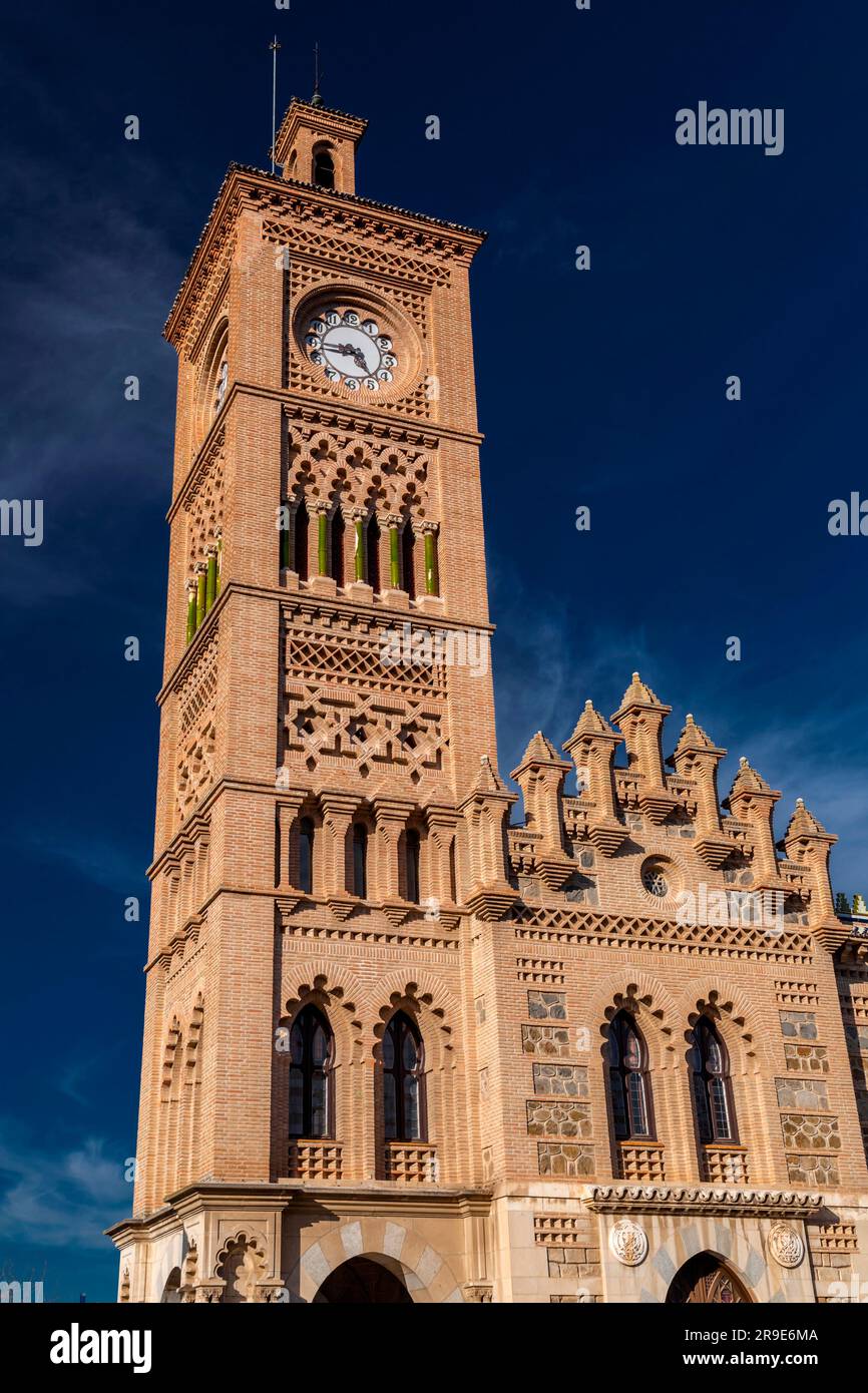 Mudejar style ornate building of the train station of Toledo, La Mancha ...
