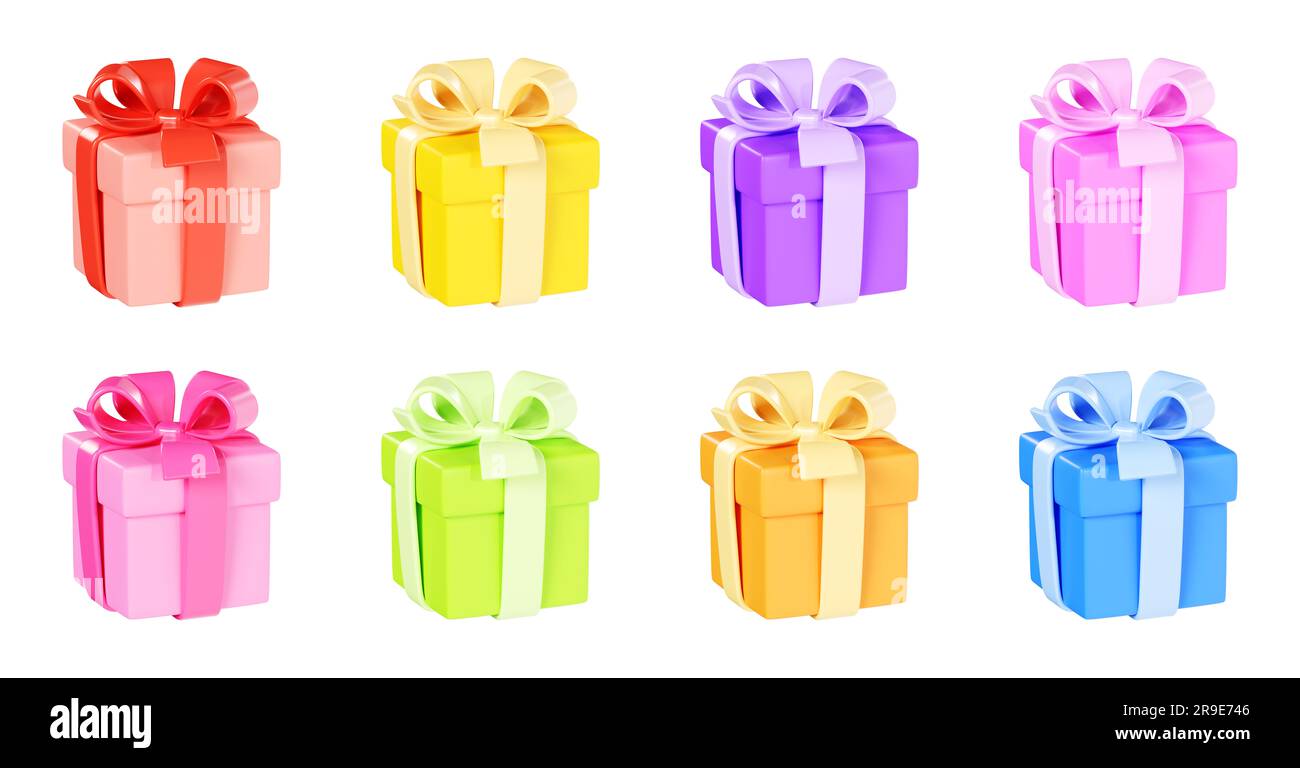 Gift box 3d render illustration set - collection of various color ...