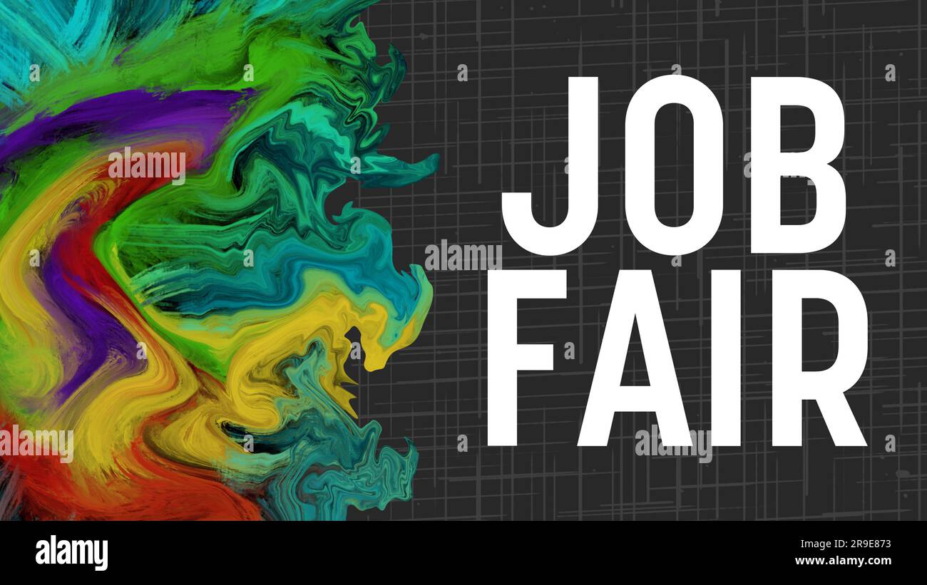 Job Fair Colorful Liquid Paint Dark Background Texture Text Stock Photo ...