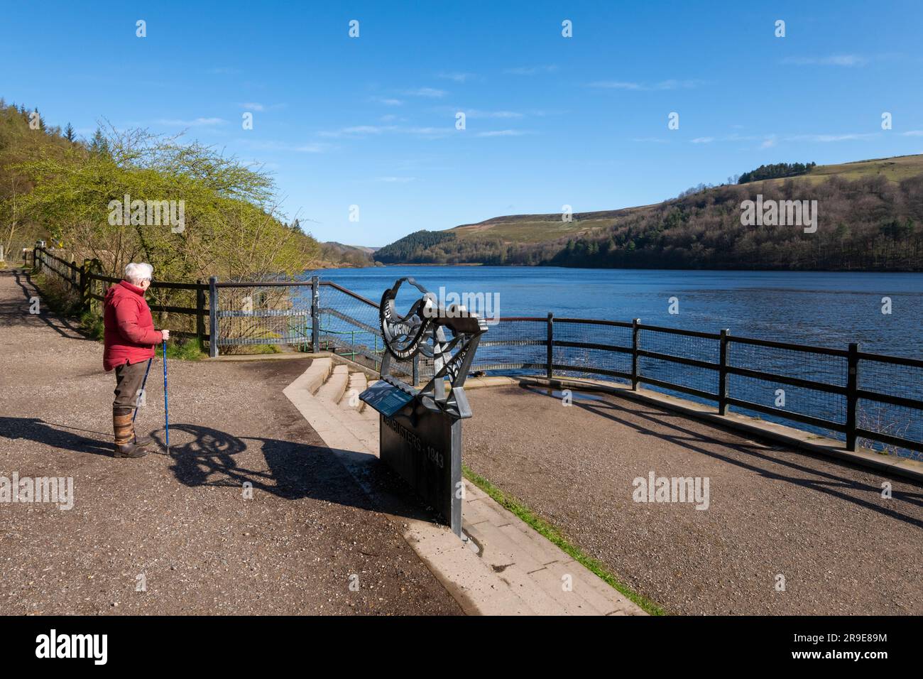 Elderly woman admiring the view at Derwent reservoir in the Upper ...