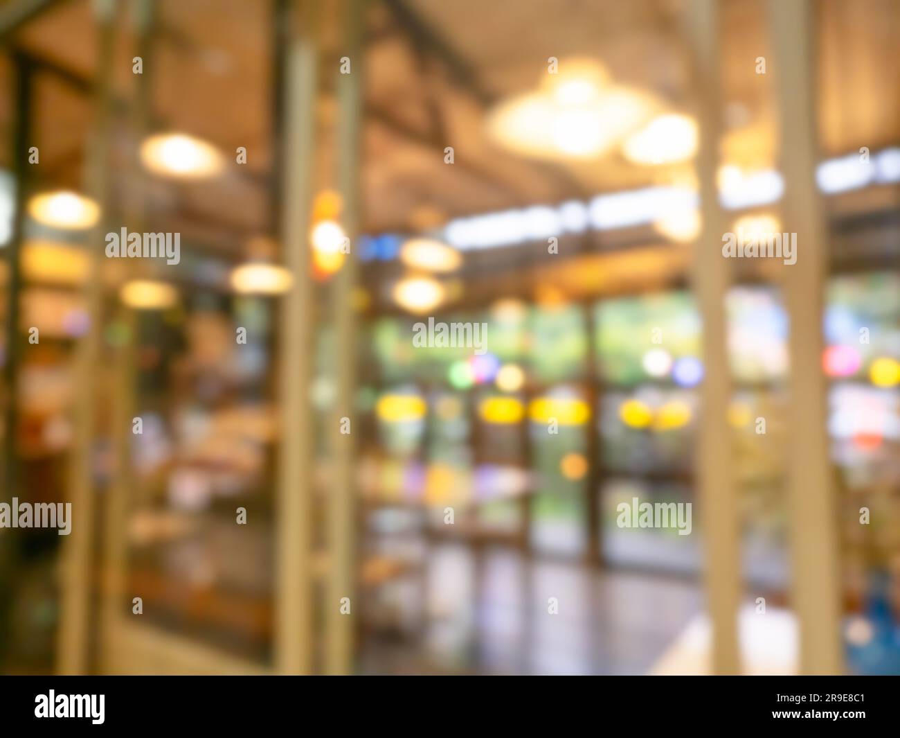 Blurred photo of interior restaurant view background with sliding door ...