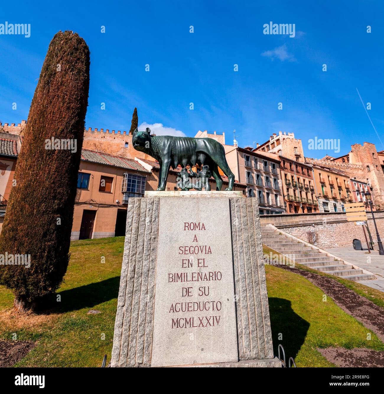 Segovia, Spain-February 18, 2022: The Capitoline Wolf statue under the ...