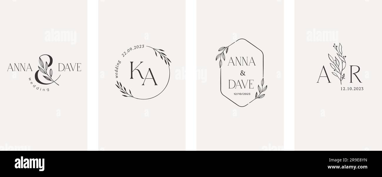 Wedding logos, hand drawn elegant, delicate and minimalist monogram ...