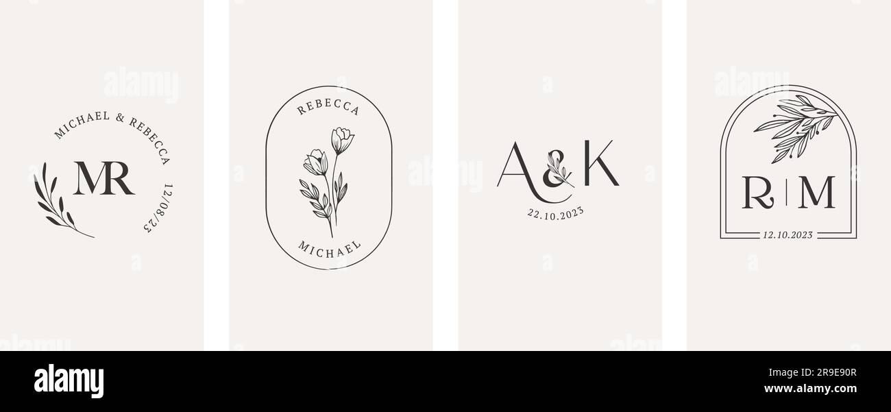 Wedding logos, hand drawn elegant, delicate and minimalist monogram ...