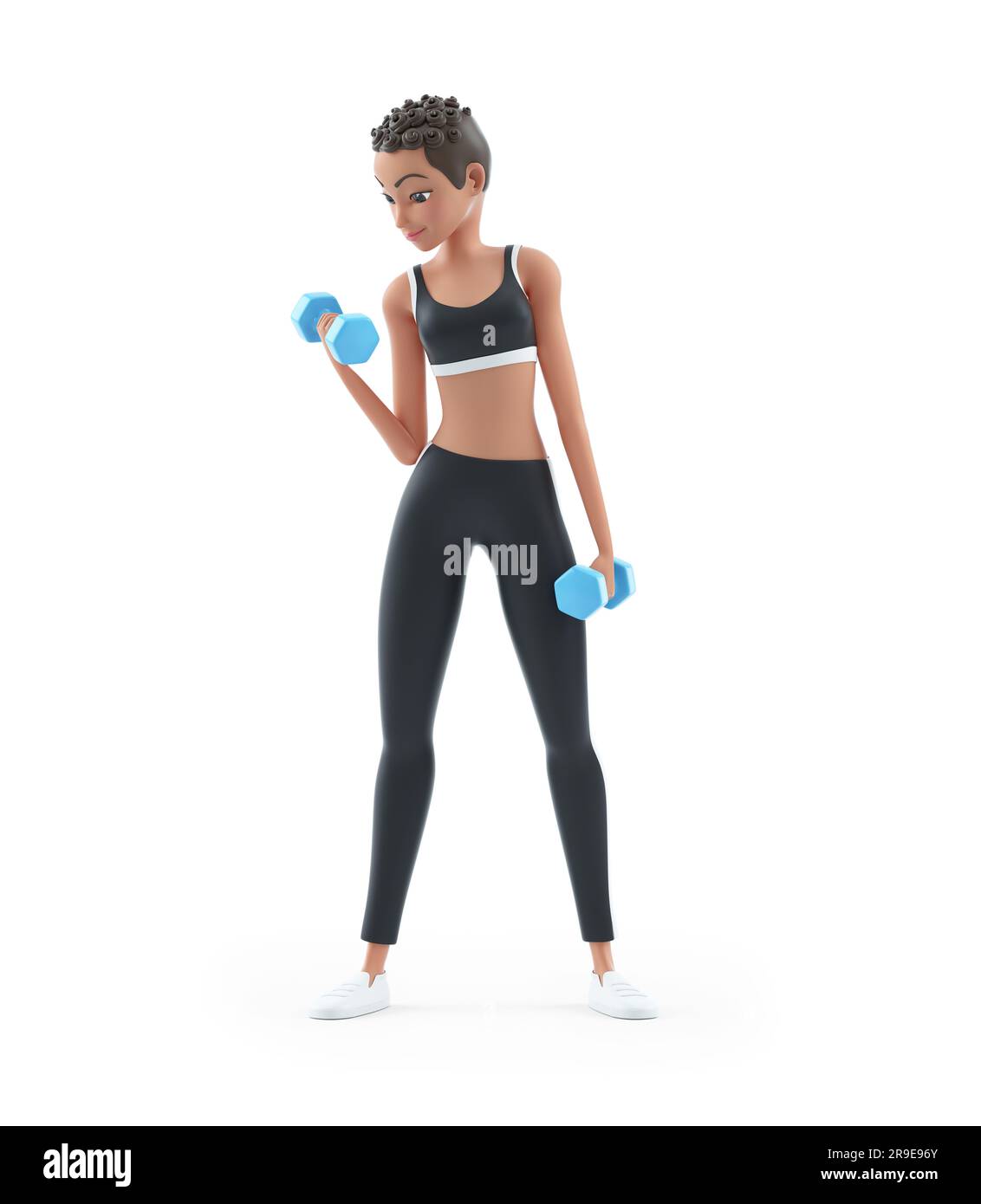 3d sporty character woman doing fitness with dumbbell, illustration ...