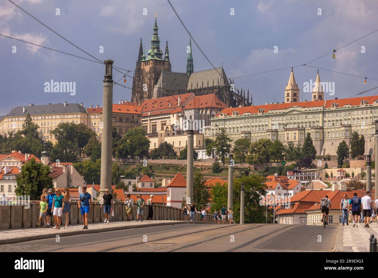 PRAGUE, CZECH REPUBLIC, EUROPE - Manes Bridge. At rear is St. Vitus ...