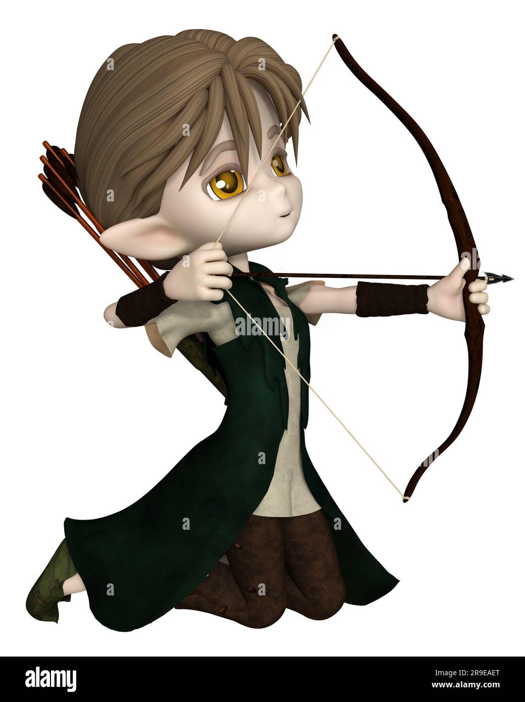 Cute Toon Wood Elf Archer Boy Kneeling Stock Photo - Alamy
