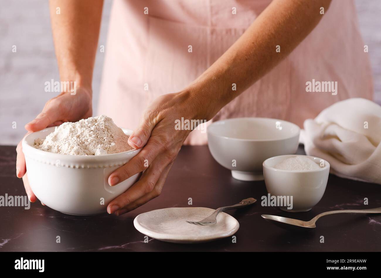 Female chef kneading bread hi-res stock photography and images - Alamy