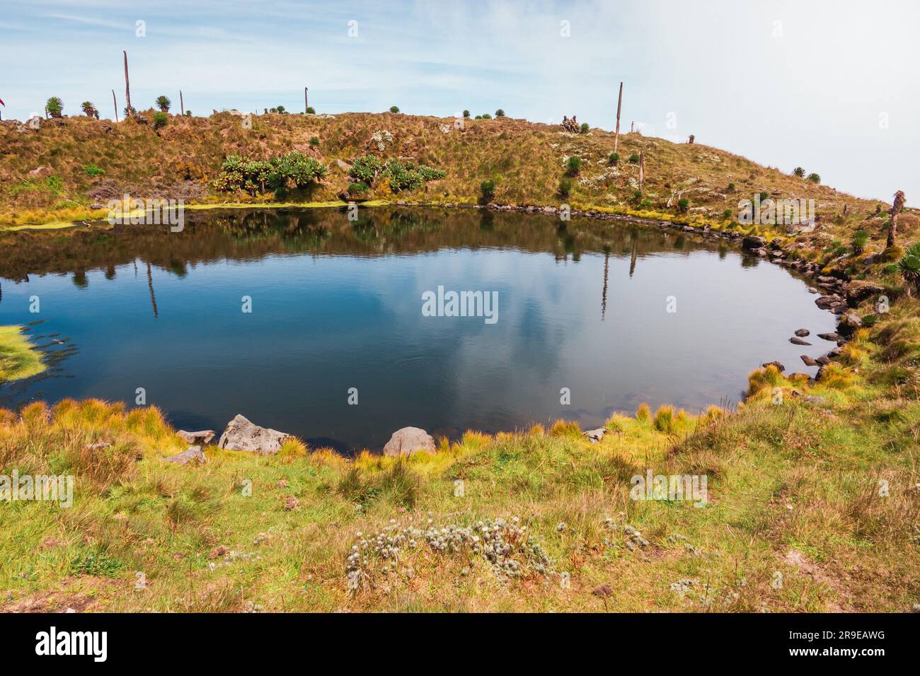 Scenic view of a crater lake at Mount Muhabura in the Mgahinga Gorilla ...