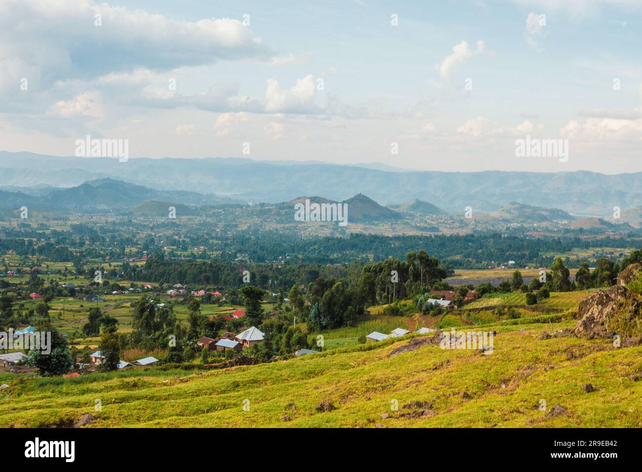 Aerial view of Kisoro Township in Eastern Uganda seen from Mount ...