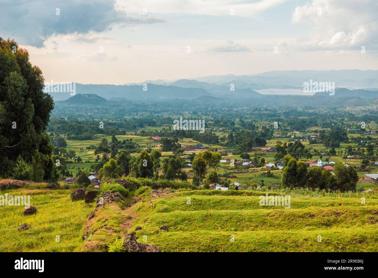 Aerial view of Kisoro Township in Eastern Uganda seen from Mount ...