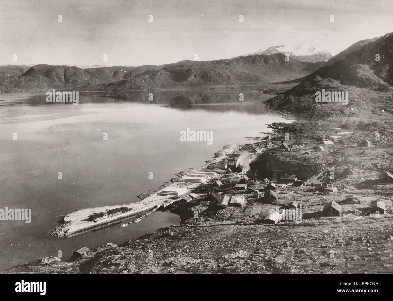 Ivigtut, Greenland, west coast base, looking east, showing houses ...