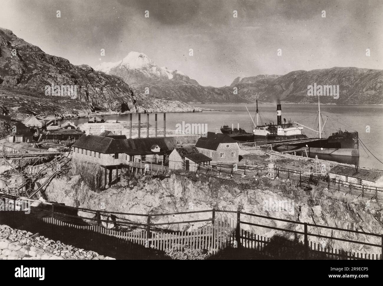 Ivigtut, Greenland, looking west. Ivigtut Peak is in the distance. 1924 ...