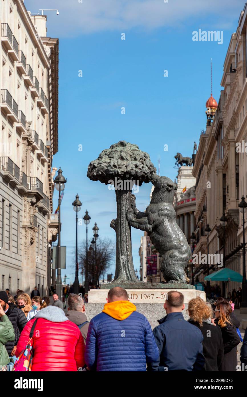 Madrid, Spain - FEB 19, 2022: The Statue of the Bear and the Strawberry ...