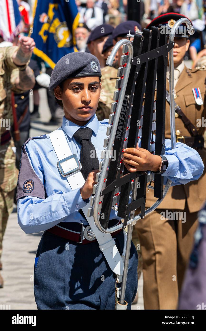 Girl playing bell lyre, 1312 City of Southend on Sea Squadron Air ...