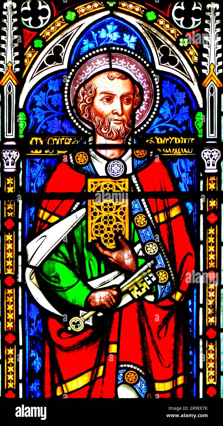 St. Peter, with keys to Heaven, Stained glass window, by William Wailes ...