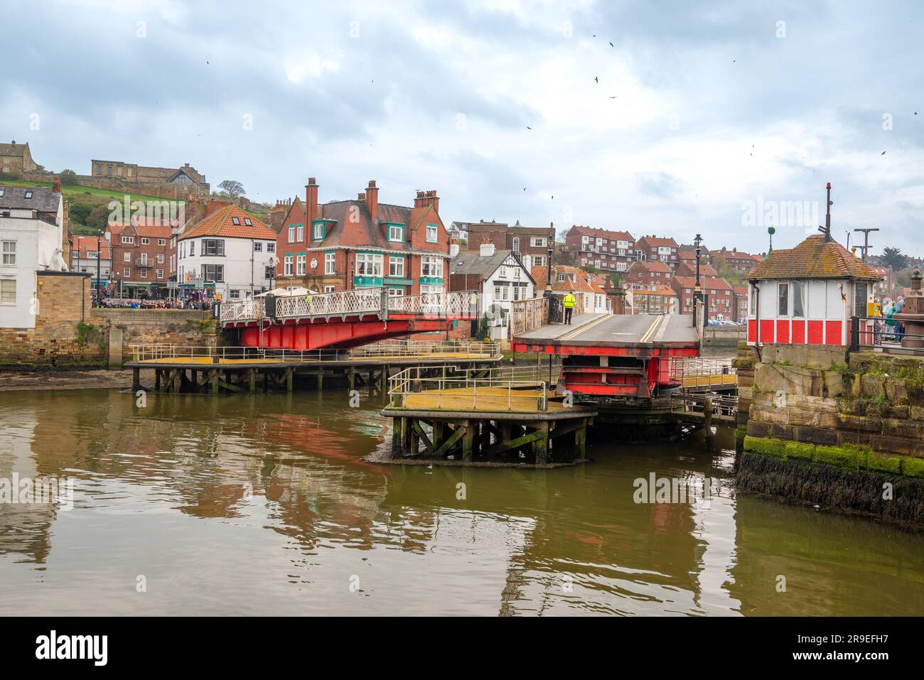 Whitby Swing Bridge over the River Esk in Whitby, during an opening ...