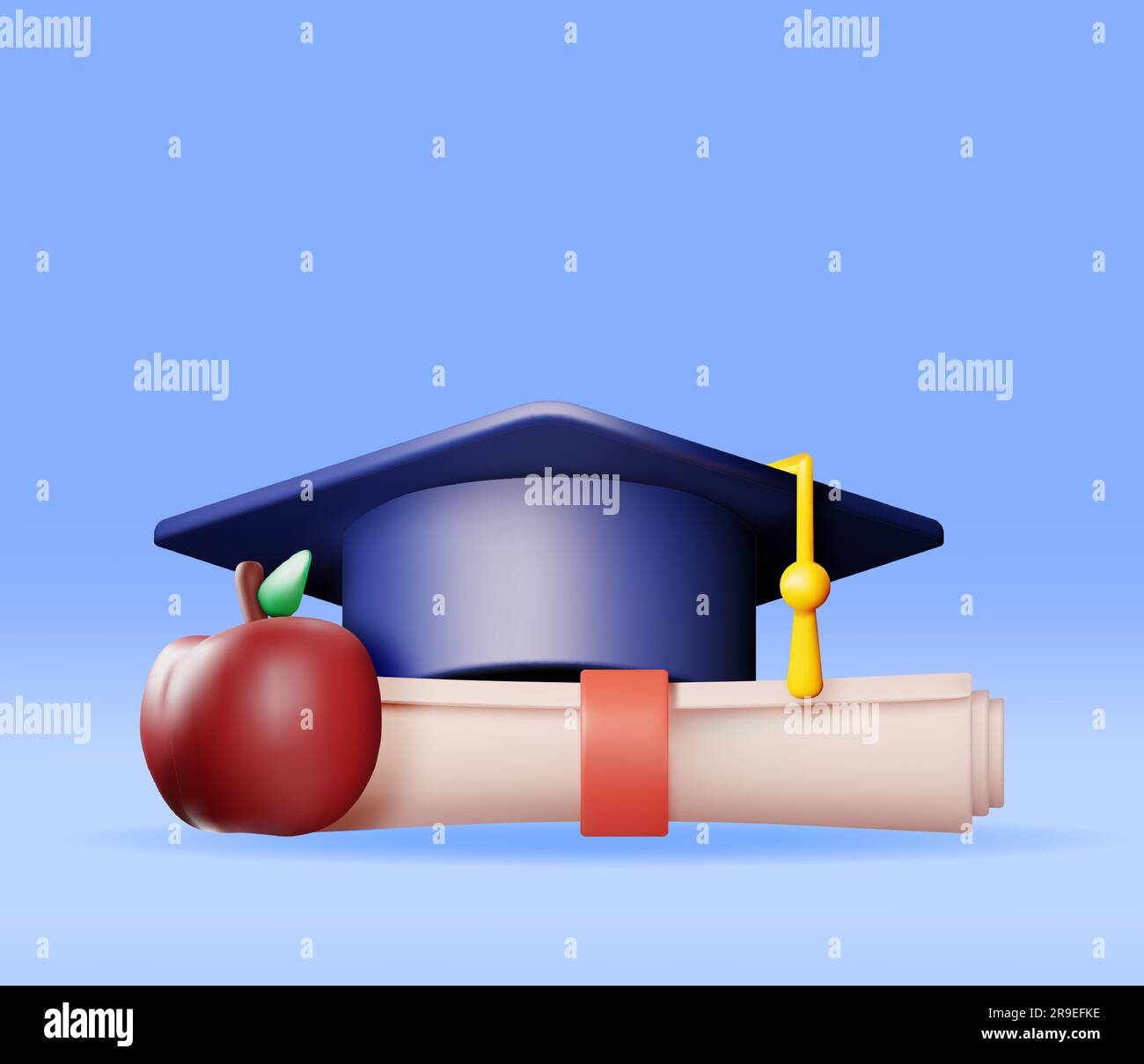 3D Apple Certificate with Stamp and Graduation Cap Stock Vector Image ...