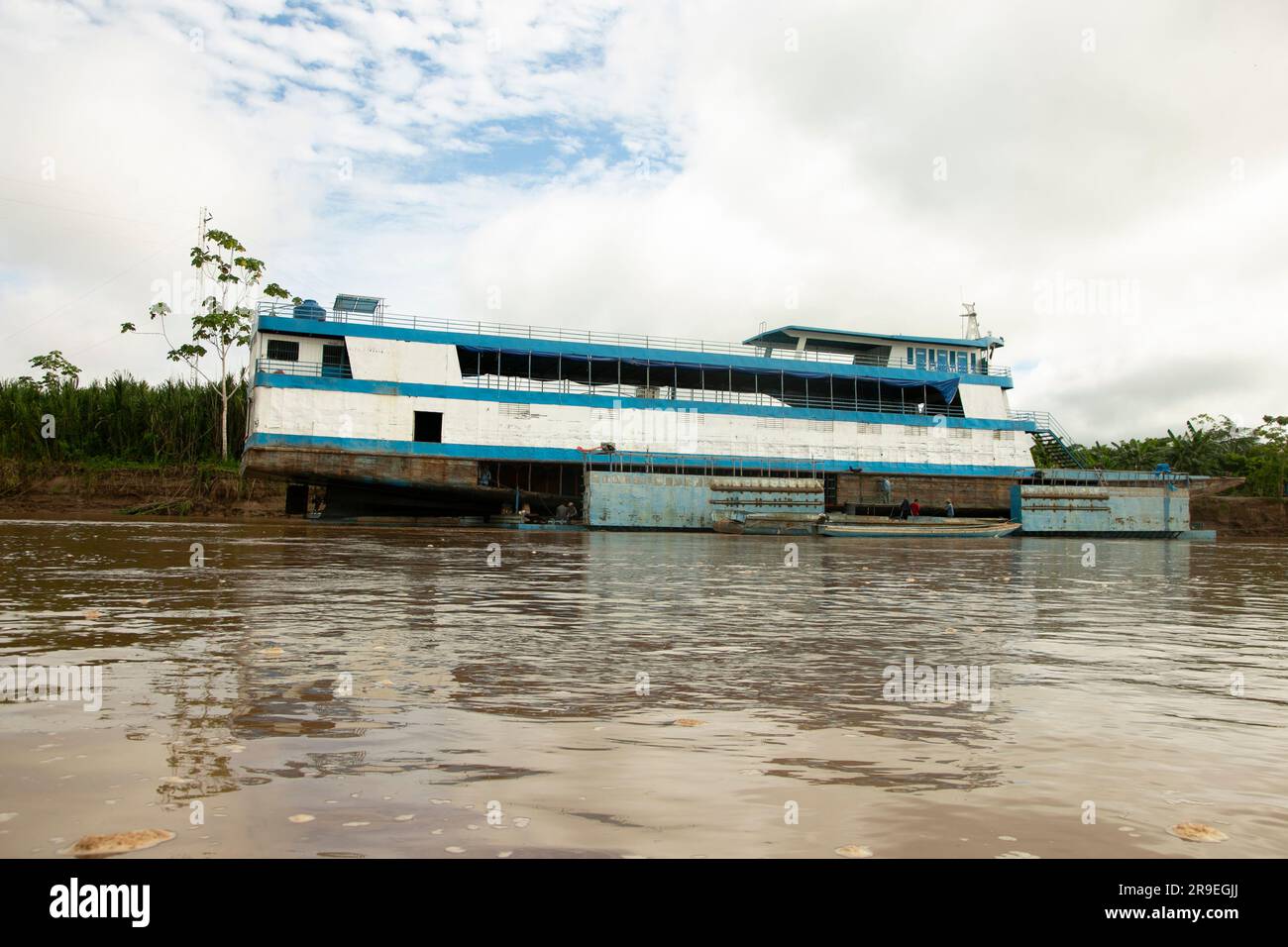 Ships transporting passengers and materials on the Huallaga River in ...