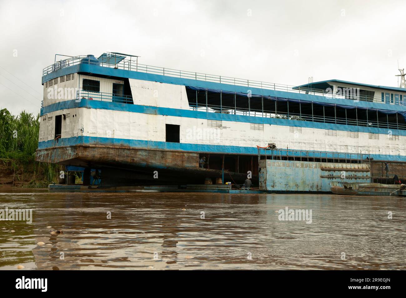 Ships transporting passengers and materials on the Huallaga River in ...