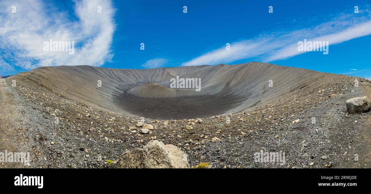 Panoramic picture of Hverfjall volcano crater on Iceland in summer ...