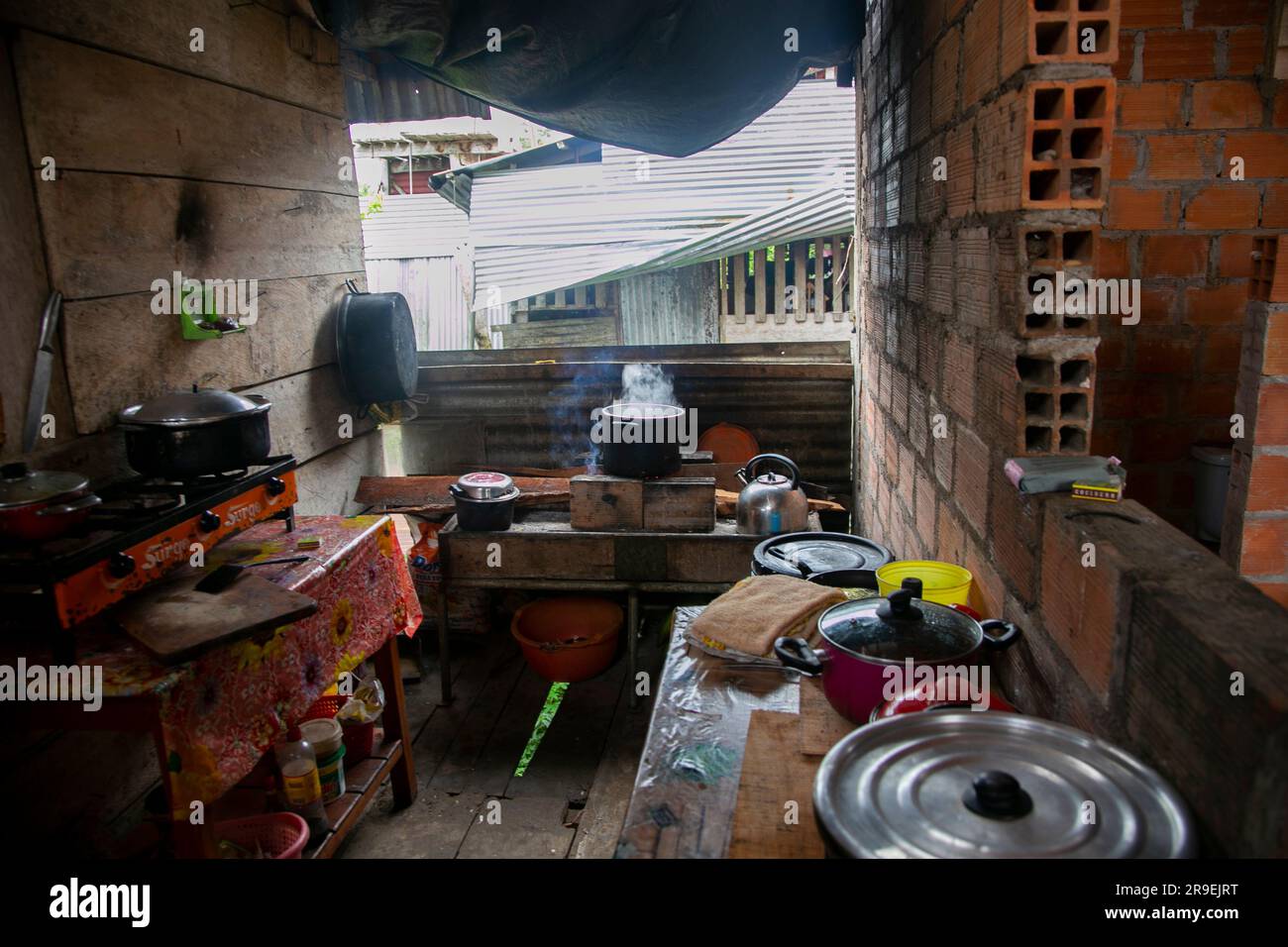 Kitchen of a house in the Peruvian Amazon jungle near the city of ...
