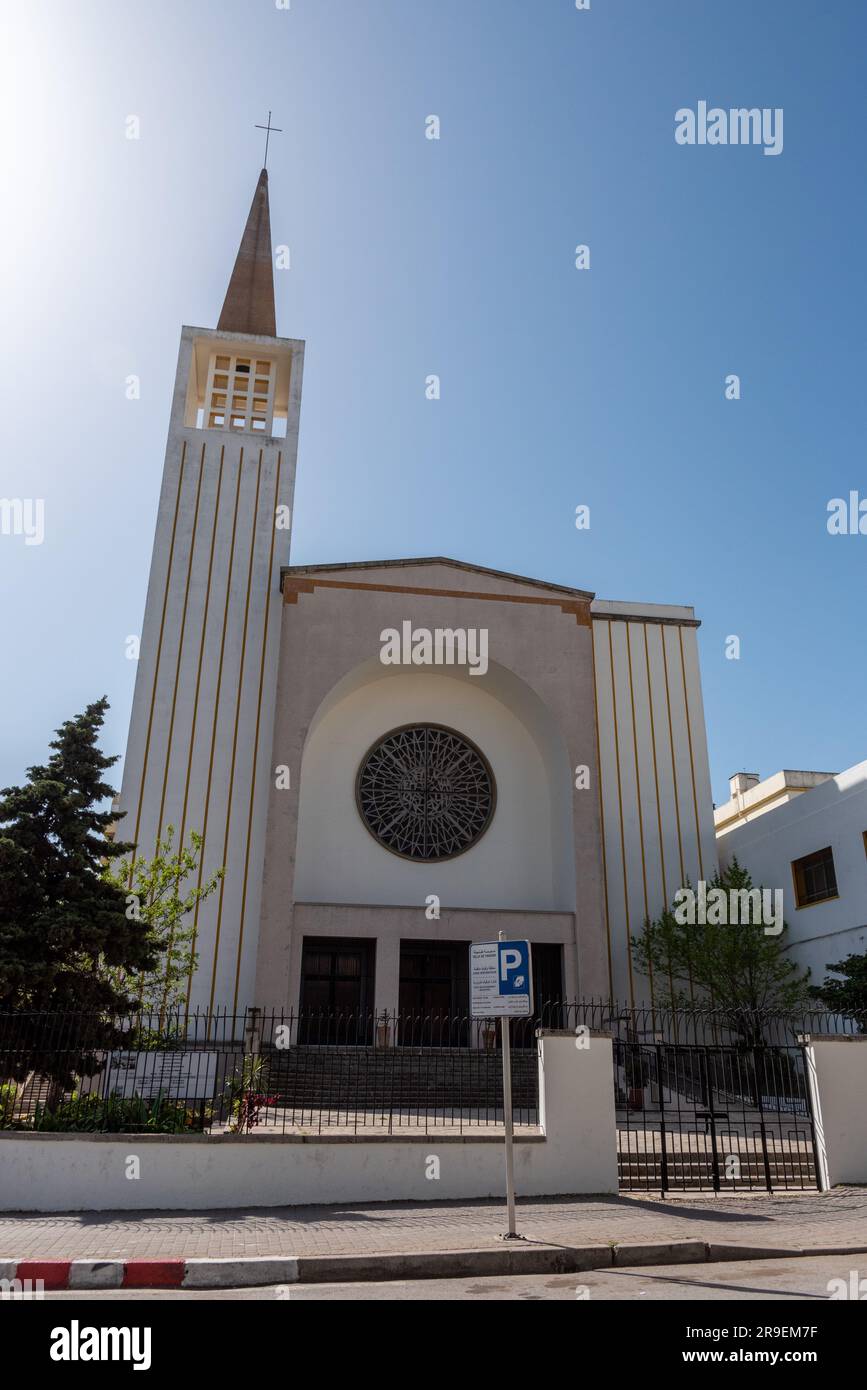 The catholic cathedral of the Holy Spirit in the city center of Tangier ...