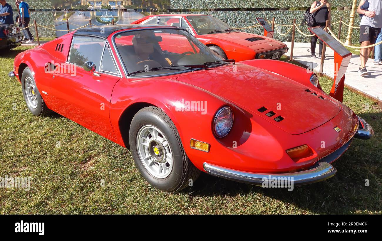 Old red Ferrari Dino sport coupe circa 1970 outdoors. Autoclasica ...