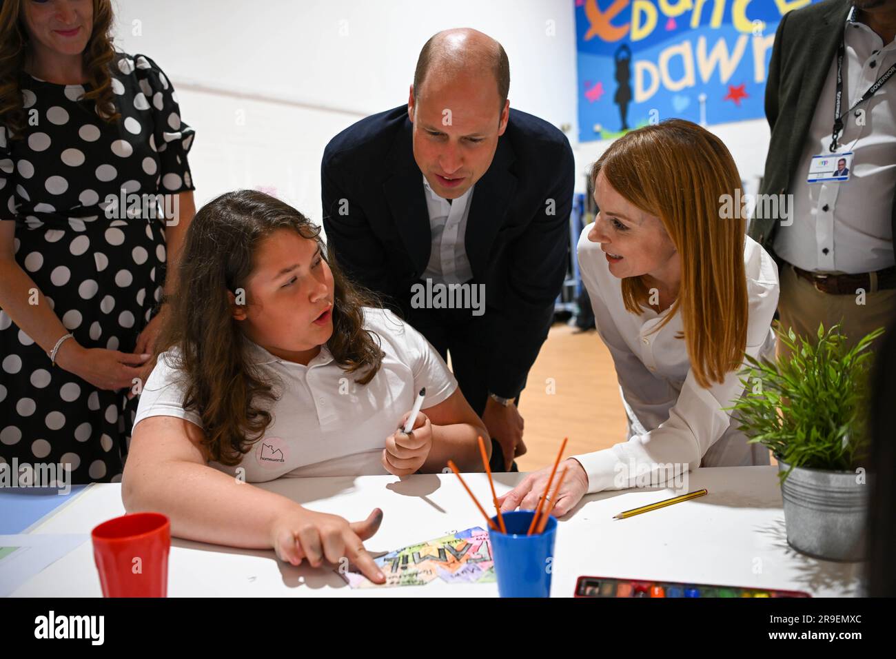 The Prince of Wales and Geri Horner during a visit to Maindee Primary ...