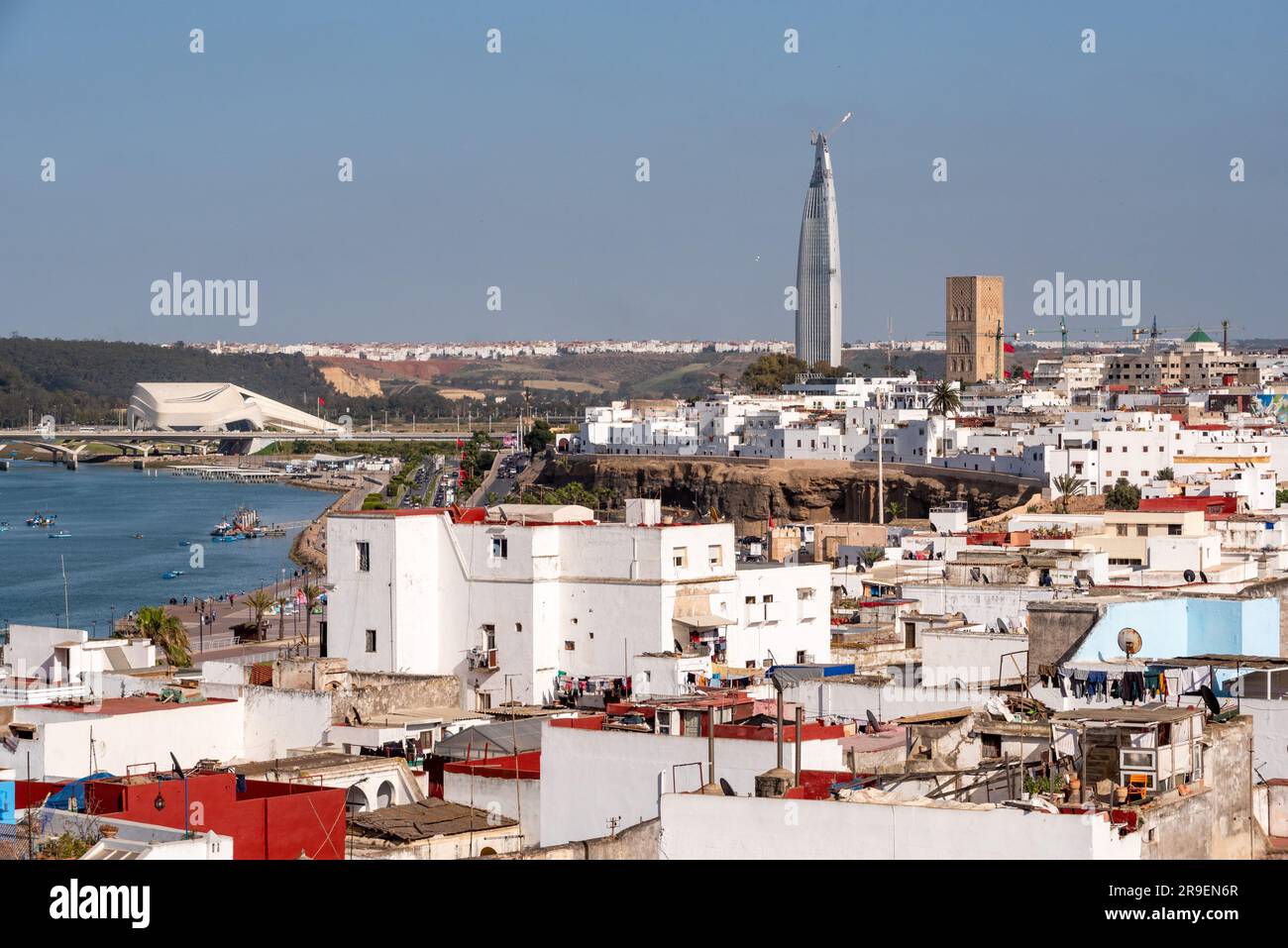 Panoramic view of the medina of Rabat, the famous Hassan tower ...
