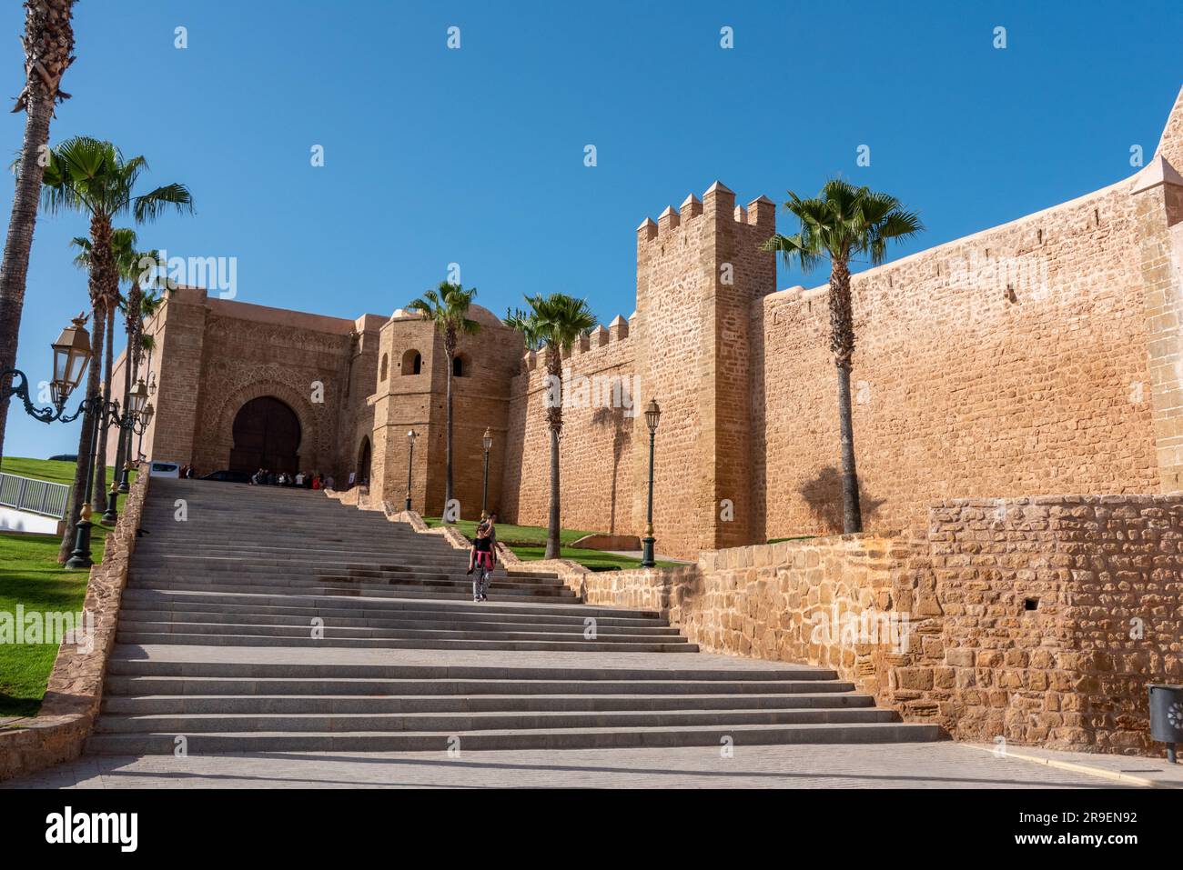Ancient wall and main gate of the famous Kasbah of the Udayas in ...