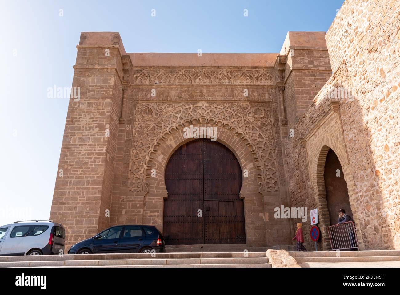 Ancient wall and main gate of the famous Kasbah of the Udayas in ...