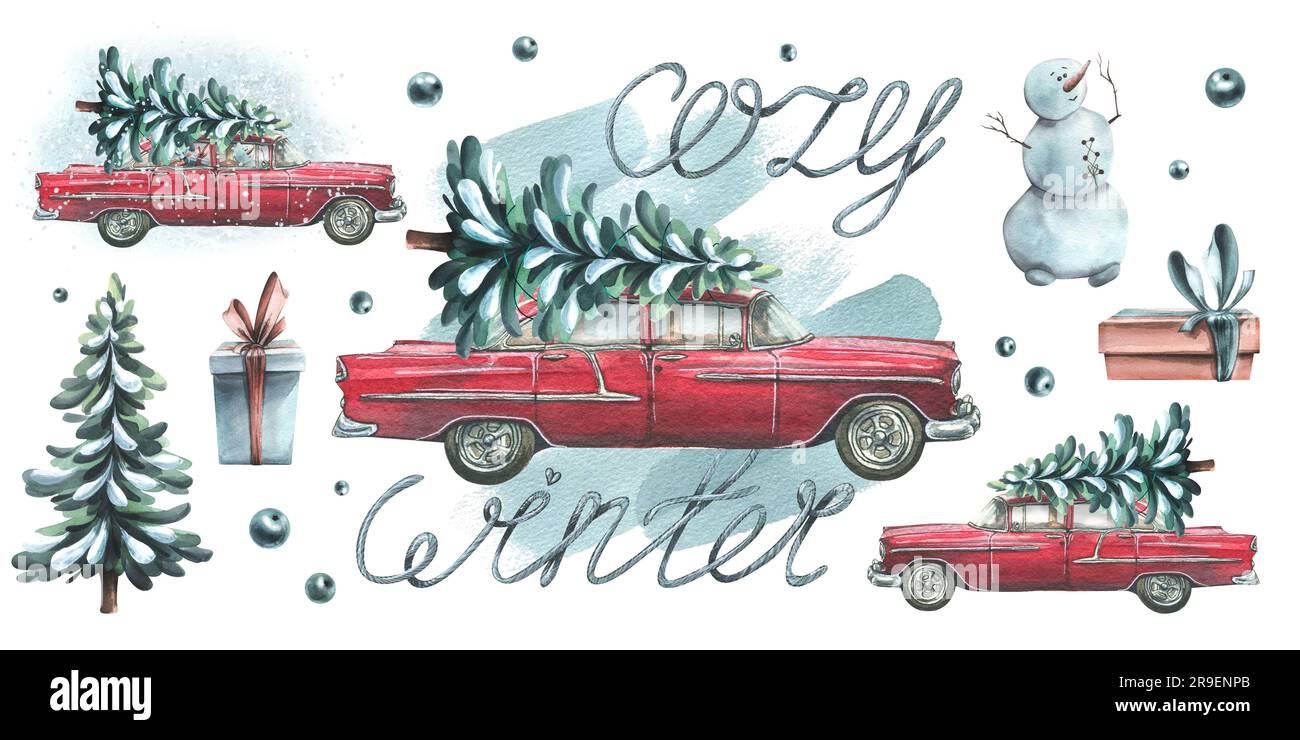 Vintage red car and snow hi-res stock photography and images - Alamy