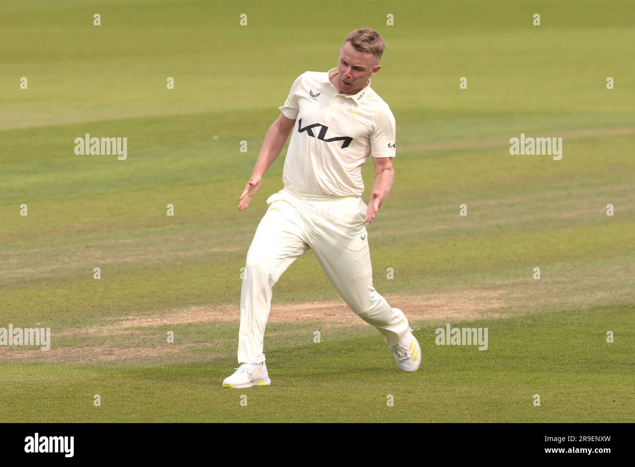 London, UK. 26th June, 2023. Surrey's Sam Curran celebrates after ...