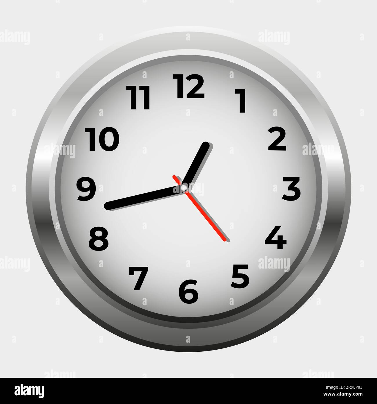 Wall clock Silver colored office clock. Realistic vector illustration ...
