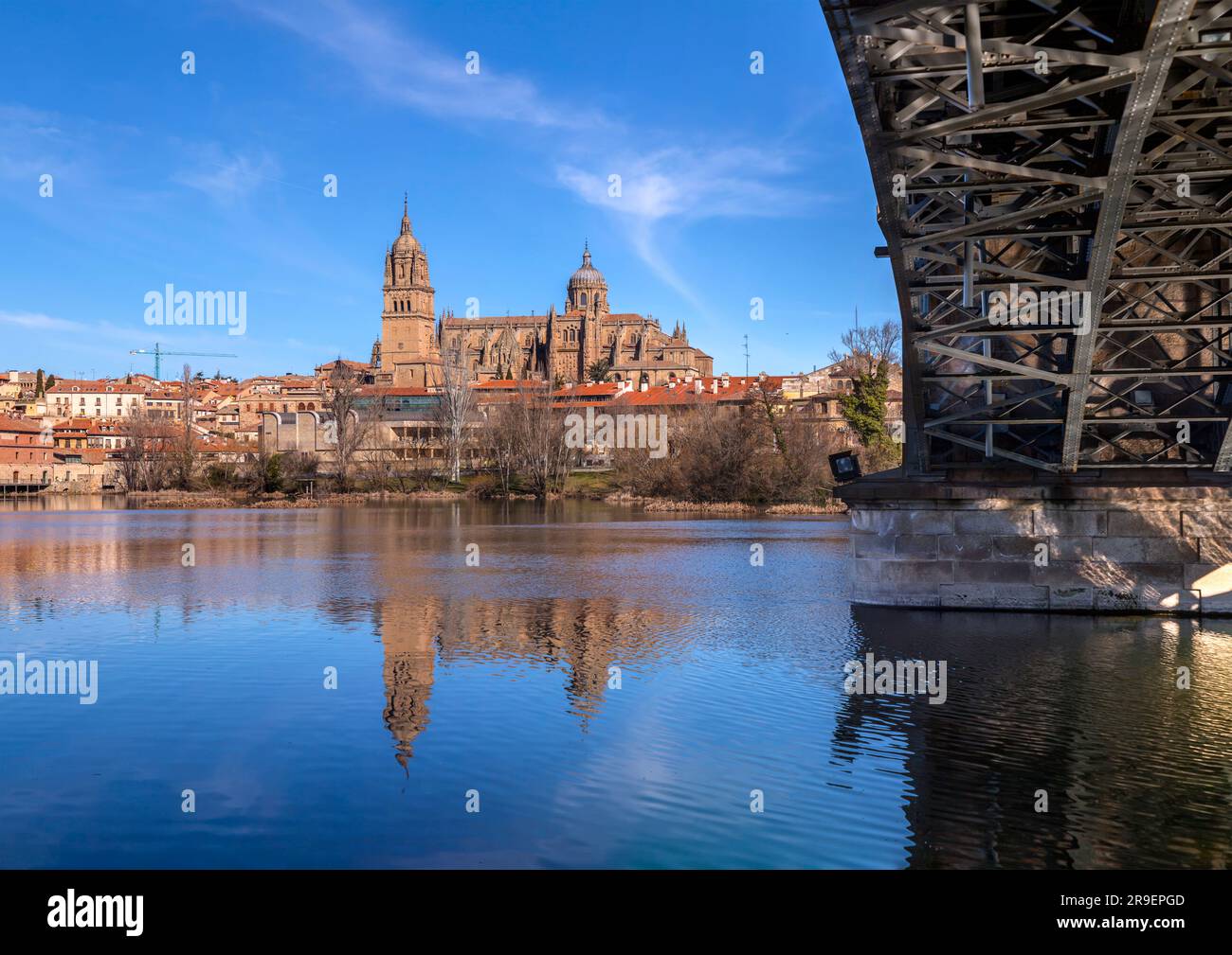 Salamanca skyline view with Cathedral across Tormes River, Salamanca ...