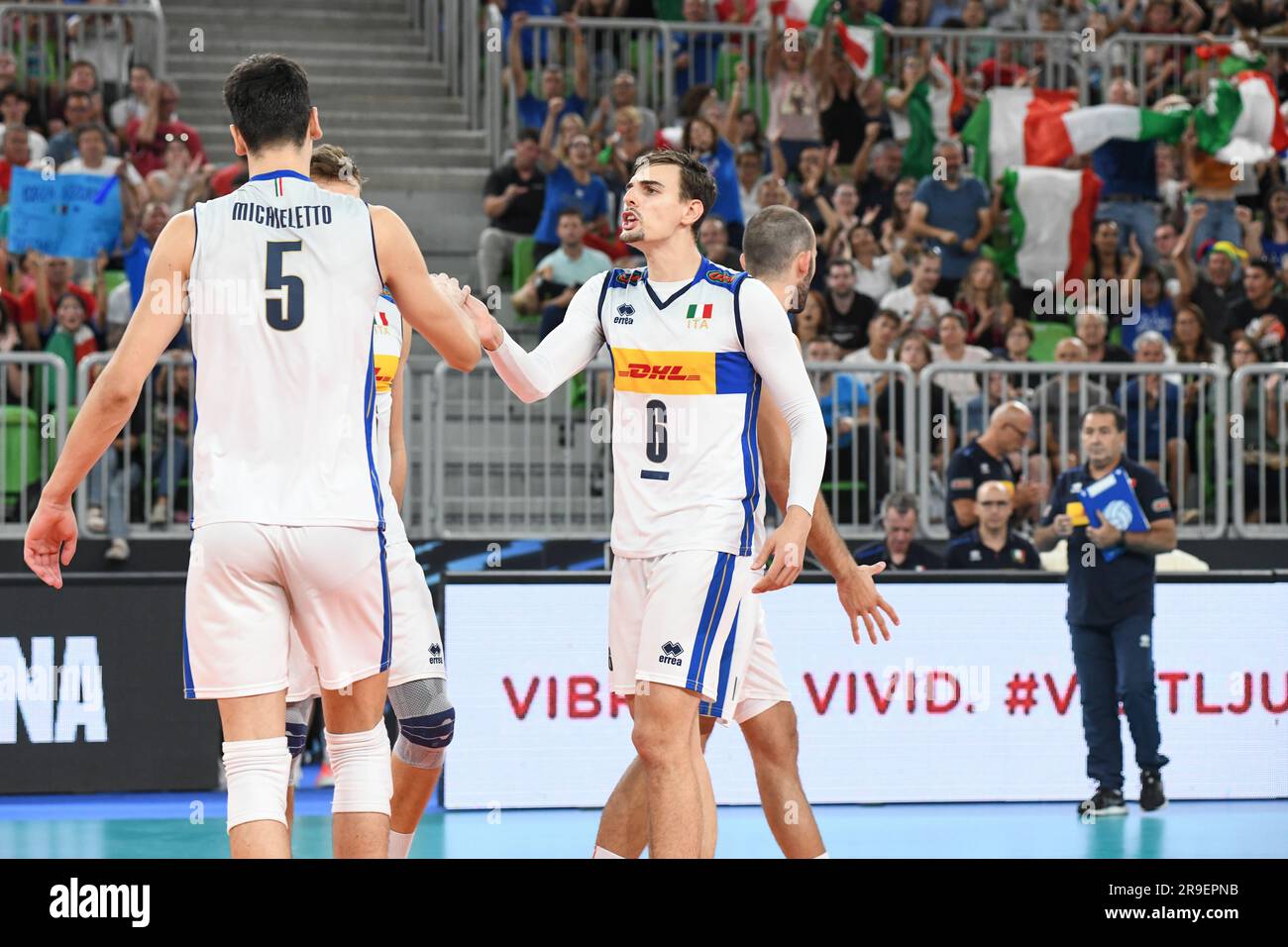 Simone Gianelli and Alessandro Michieletto (Italy). Volleyball World Championship 2022. Quarter ...