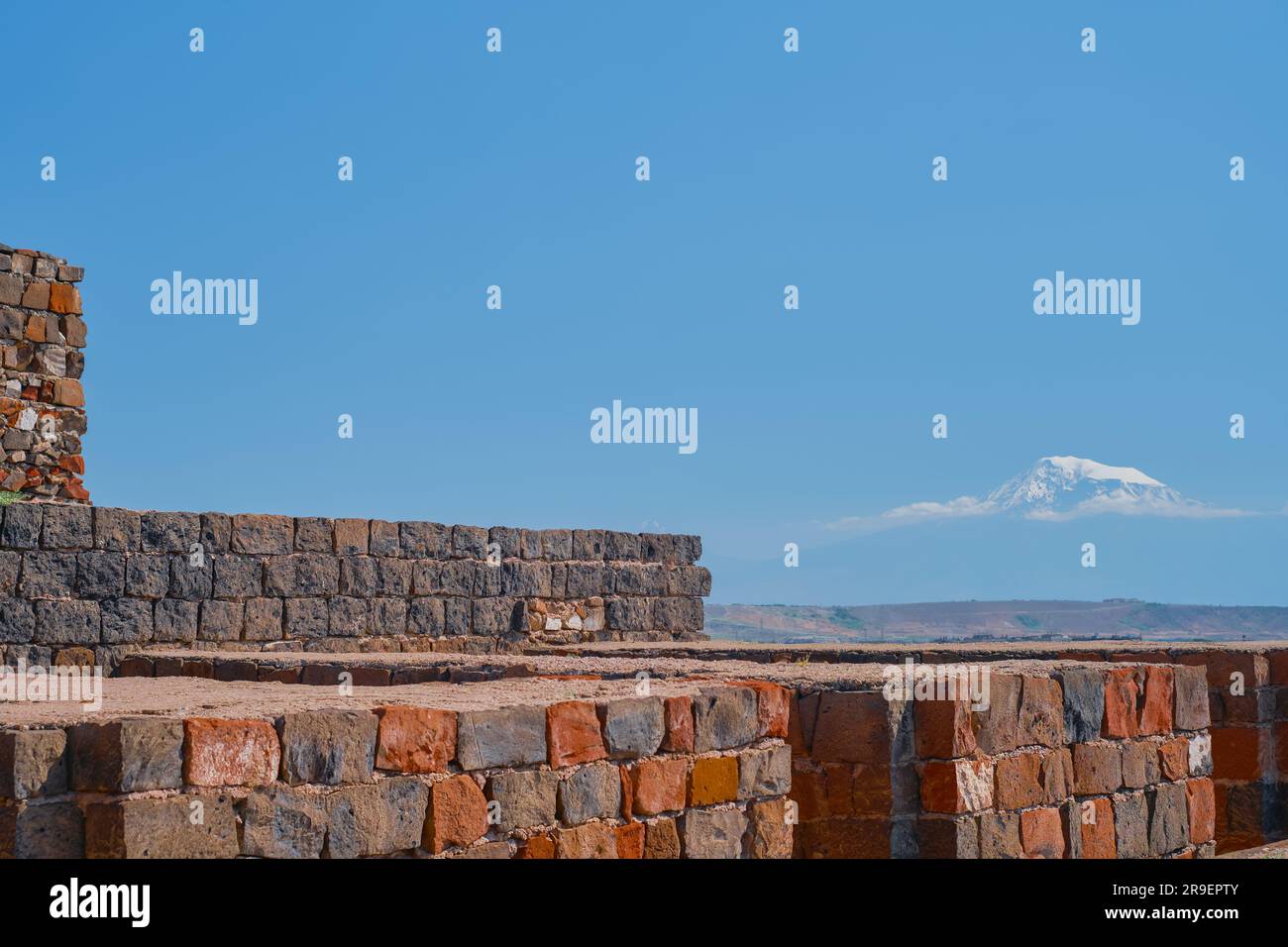 View of the magnificent Mount Ararat from the walls of the ancient ...