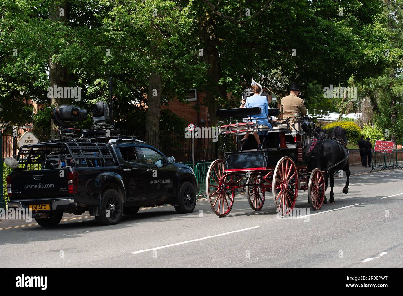 Ascot, Berkshire, UK. 21st June, 2023. TV film crews outside Ascot ...