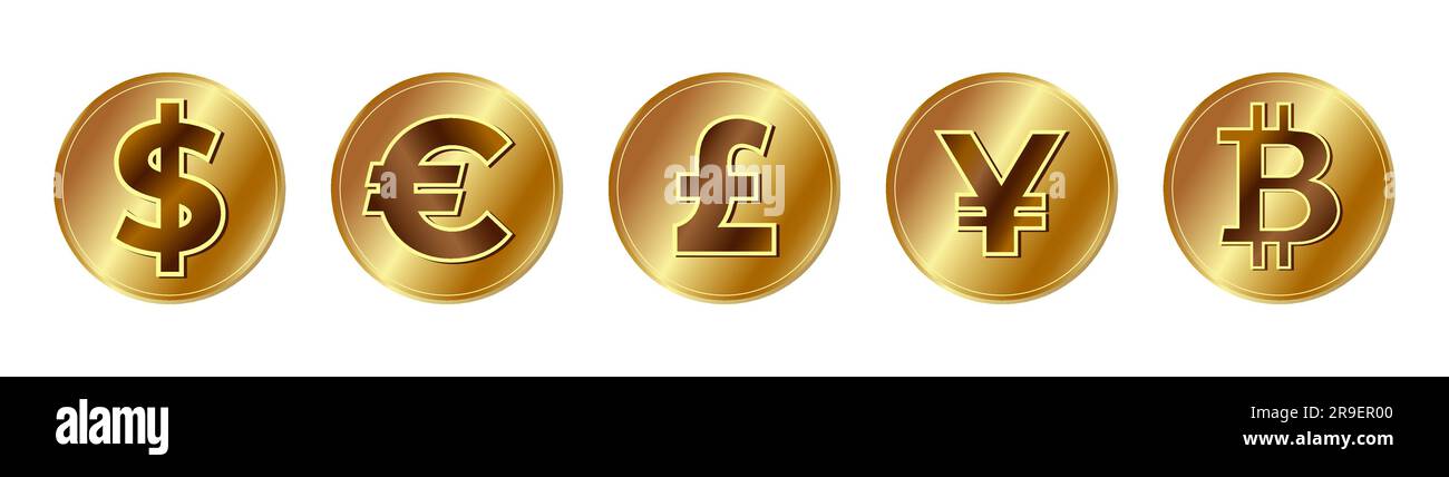 Golden currency symbols Money design Gold coin icon Vector illustration ...