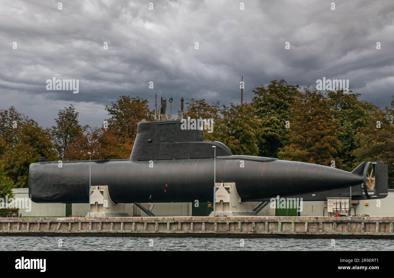 Copenhagen, Denmark - September 14, 2010: Historic black submarine on ...