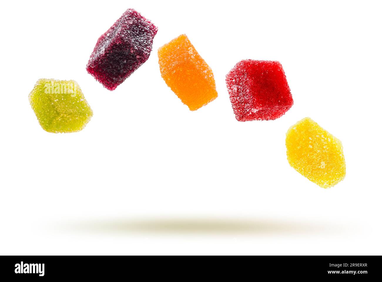 assorted jelly candies floating on white background Stock Photo - Alamy